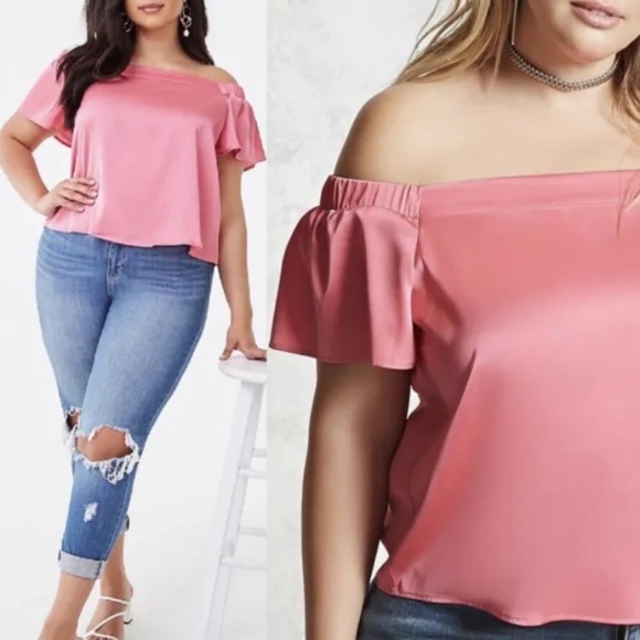 Forever 21 | Tops | Nwt Forever 2 Satin Pink Off The Shoulder Top Plus ...
